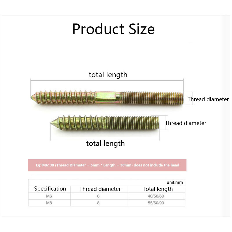 M6 M8 Double Ended Threaded Self Tapping Wood Screw Bolt Studs Color ...