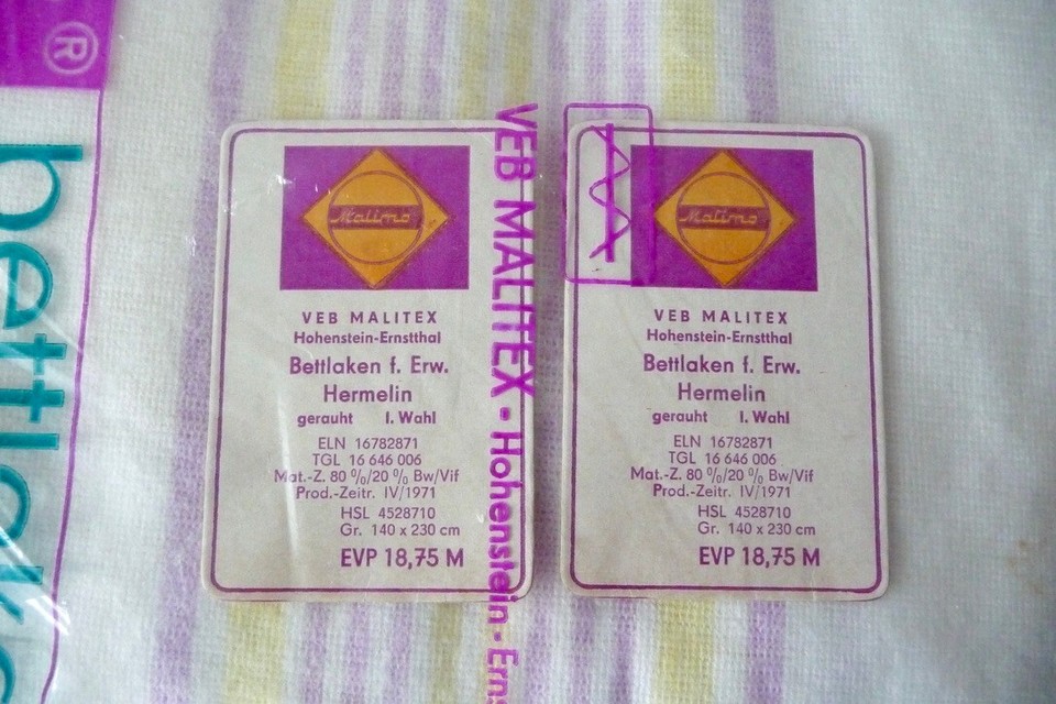 2 Betttücher Malimo Malitex 140 x 230cm, Vintage DDR, Nicht benutzt ...