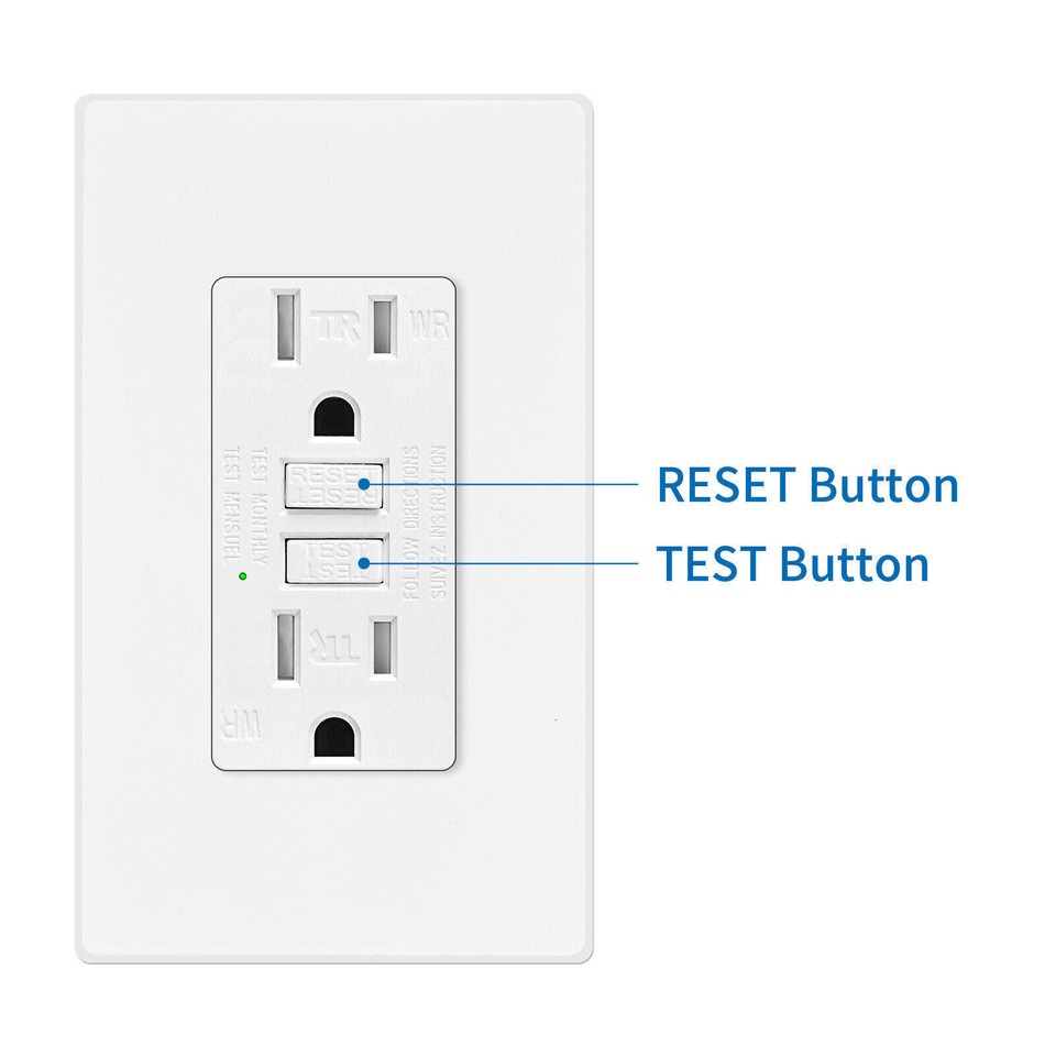 15Amp GFI Outlet Slim Duplex receptacle Ground Fault Circuit ...