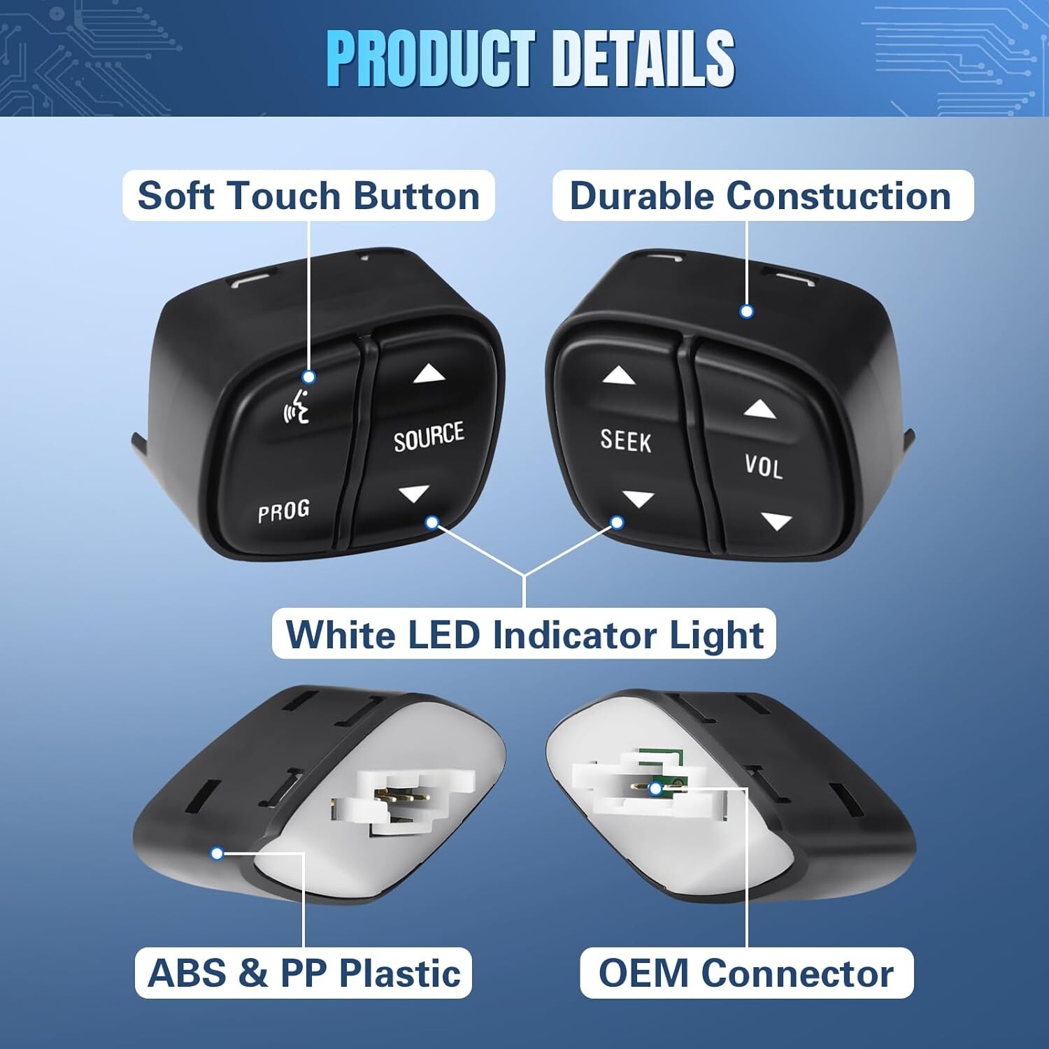 4Pcs Steering Wheel Switch Control Buttons For Chevy Silverado 1500 GMC ...