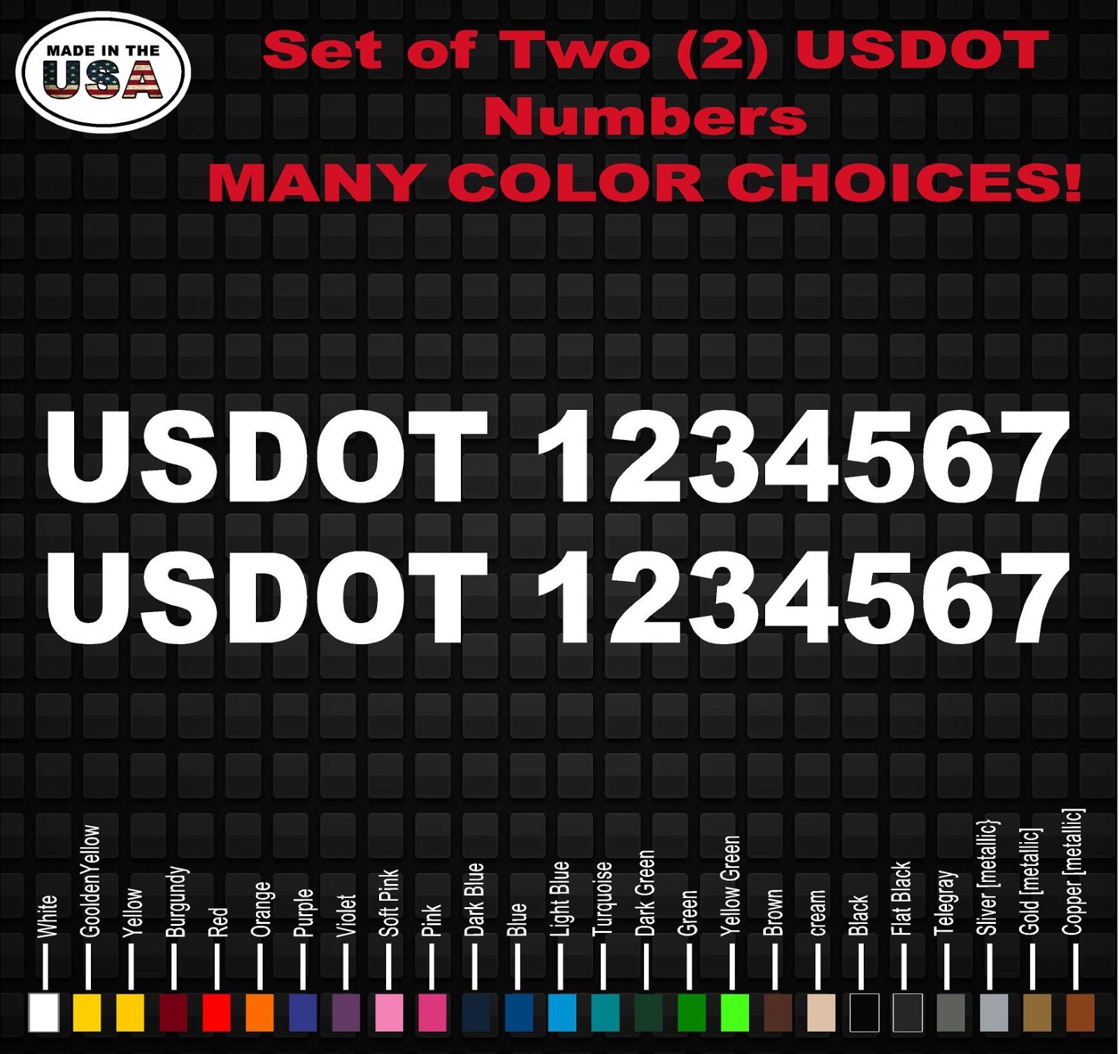 Custom Truck USDOT Numbers | Set of Two (2) | SEMI USDOT NUMBERS | eBay
