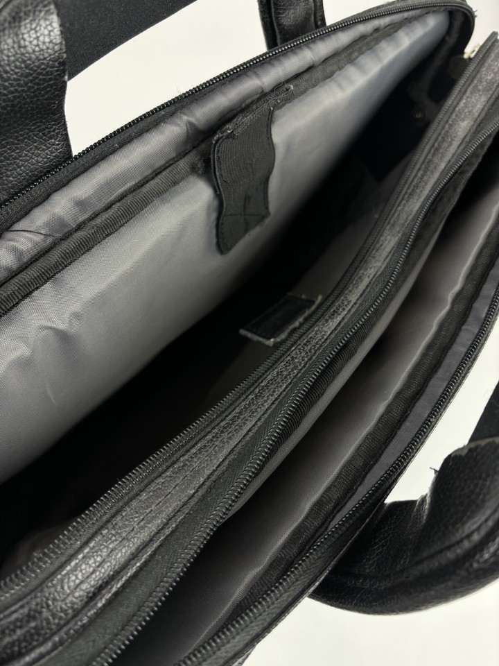 DELL Black Leather Executive Brief Case Laptop Travel Bag Padded ...