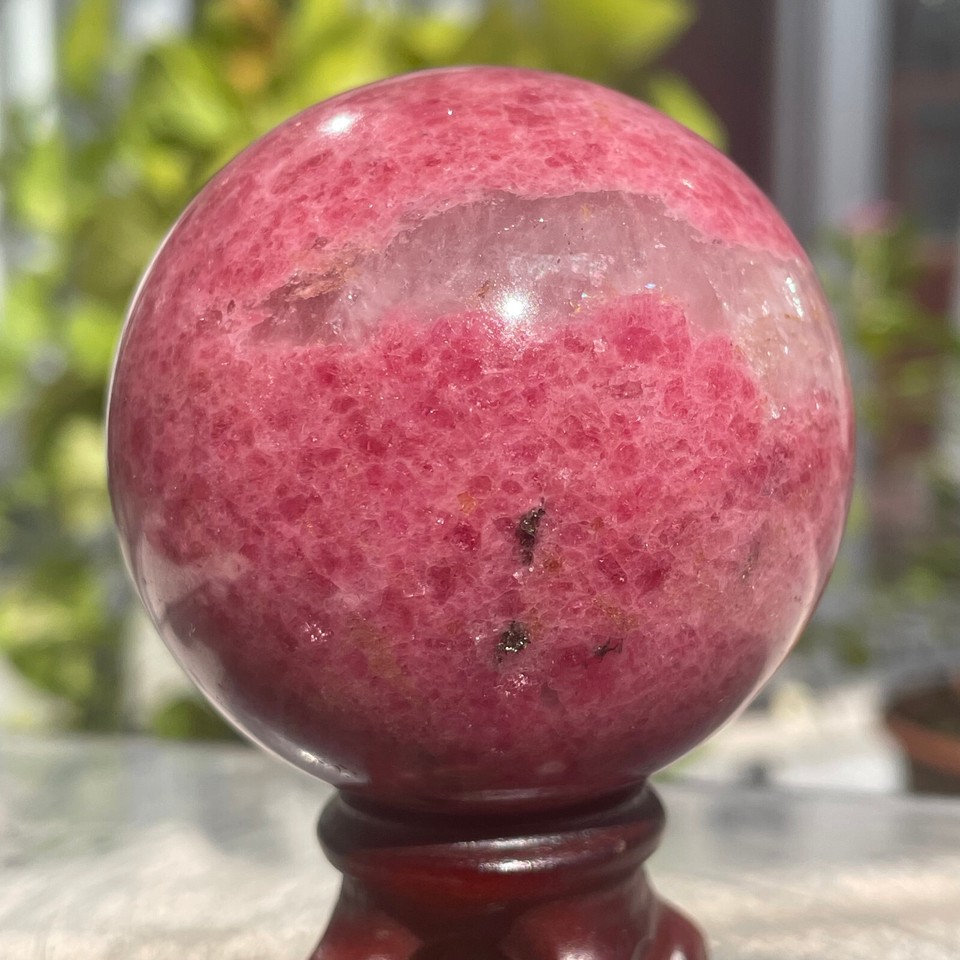 328g Natural Red Black Rhodonite Quartz Crystal Sphere Mineral Healing ...