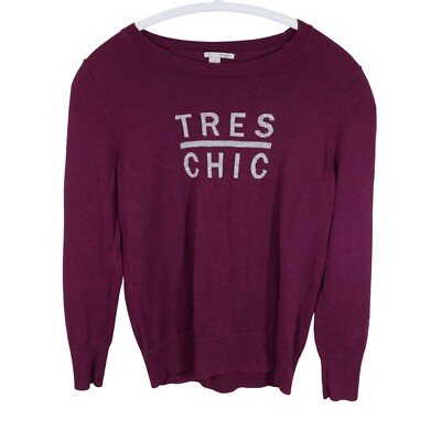 HALOGEN Size S Plum Purple Tres Chic Graphic Crew Neck Graphic Pullover ...