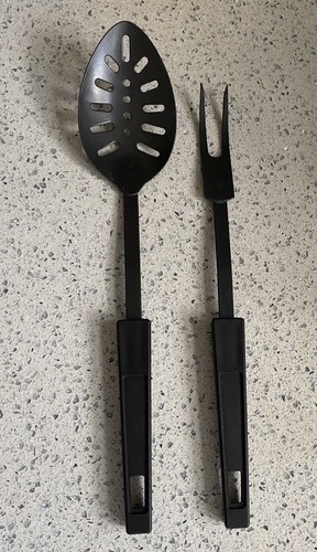 VTG Foley Black Metal Slotted Serving Spoon & Meat/Turning Fork Kitchen ...