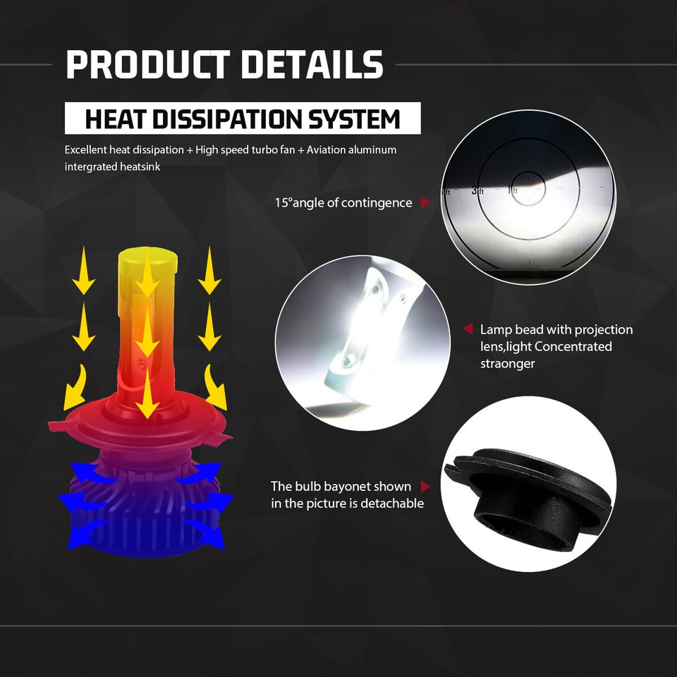 6PCS 9005 H11 9005 LED Headlights Bulbs High Low Beam Fog Light Kit US ...