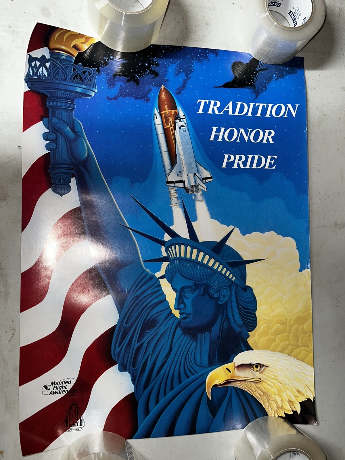 Vtg 1988 NASA MFA Space Shuttle Poster TRADITION HONOR PRIDE statue of liberty | eBay