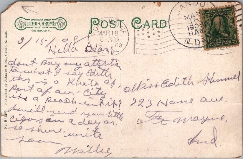 CANDO, North Dakota Postcard High School / Grain Elevators View - 1908 ...