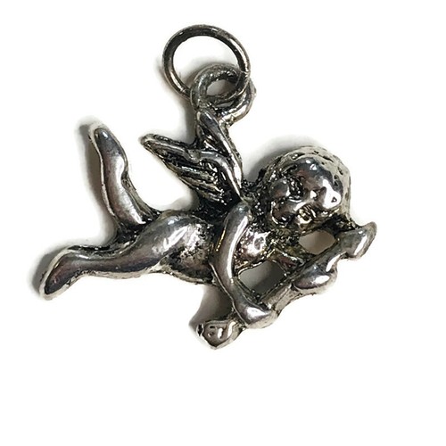 Silver Tone Cupid Charm Pendant Arrow Wings Flying | eBay