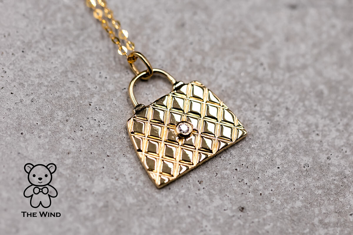 Stylish Purse Design Diamond Pendant 18K Yellow Gold Charm Unique Gift ...