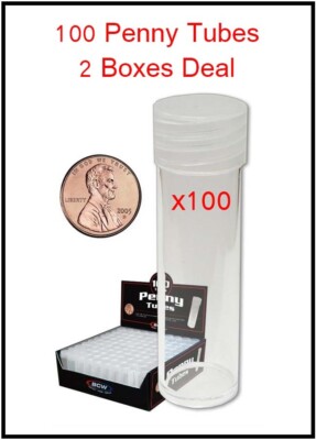 200 BCW Round Coin Tubes US Cent Penny Size 19mm Screw Cap Free ...