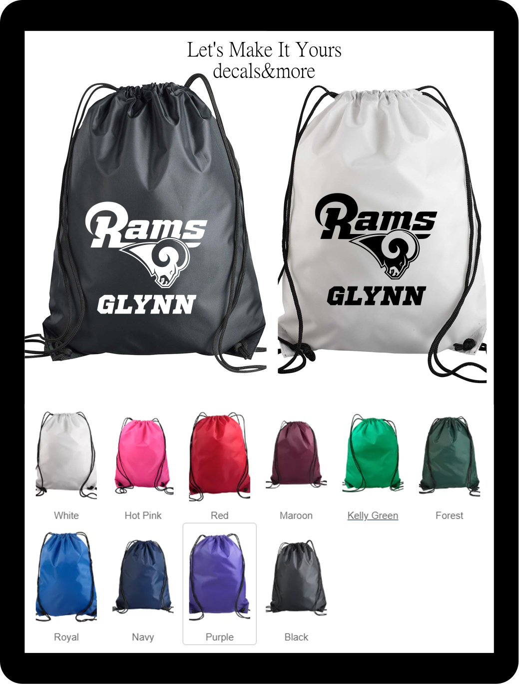 LOS ANGELES RAMS DRAWSTRING BACKPACK SPORTS BAG PERSONALIZED W/ NAME ...