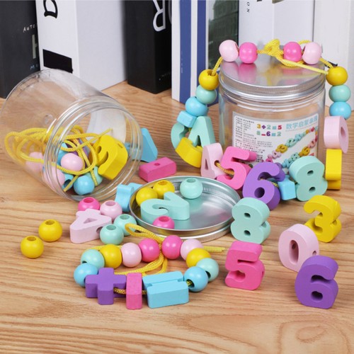 Threading Bead Threading Wood Block Lacing Game for Toddlers Number ...