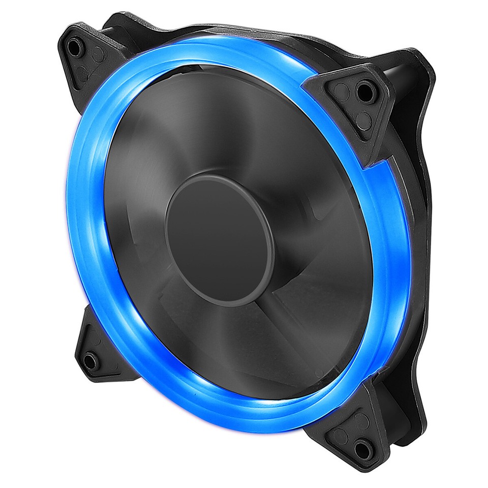 120mm Blue Ring LED PC Case Fan Quiet Silent 12cm With 3 Pin And 4 Pin ...