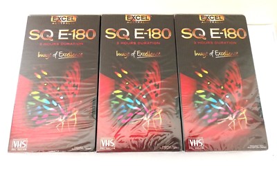 New Blank Video Cassette Tapes EXCEL SQ E180 Sealed X3 VHS VCR 180 Min ...