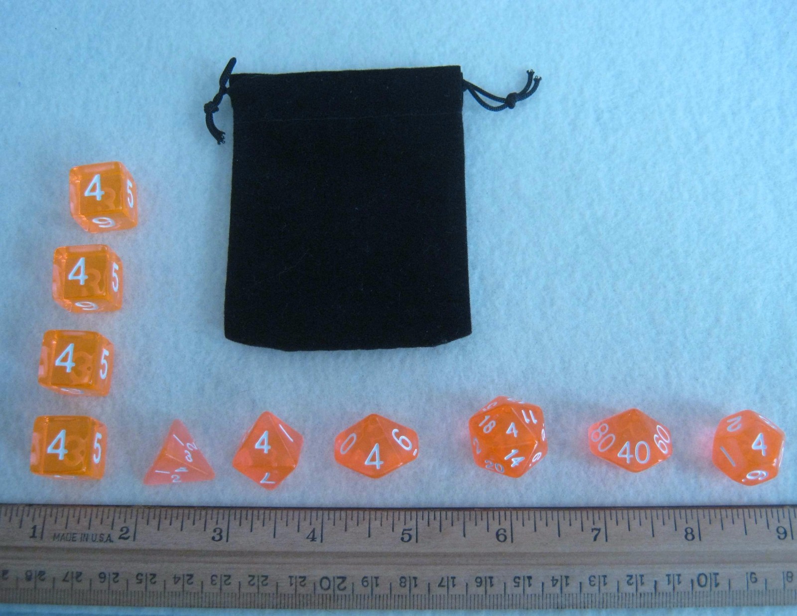Translucent Salmon RPG Dice Set: 7 + 3d6 = 10 polyhedral die plus bag ...