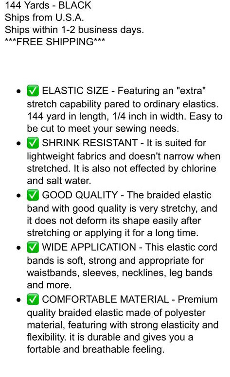 New Soft BRAIDED Elastic Band for many application 1/4 inch, 144 Yard ...