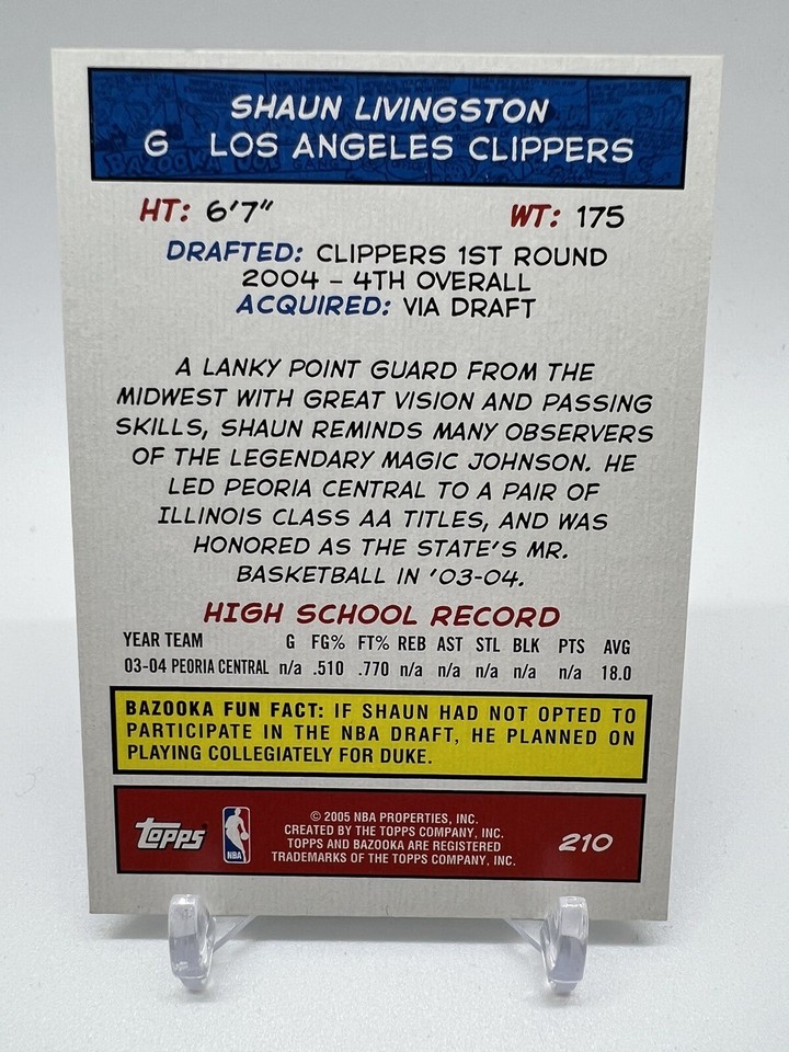 2004-05 Topps Bazooka #210 Shaun Livingston Rookie Basketball Card | eBay