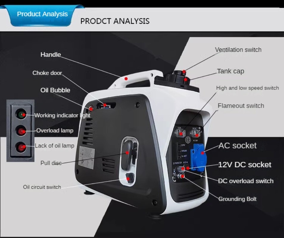 Gasoline 800W Silent Small All-copper Inverter Generator Household ...