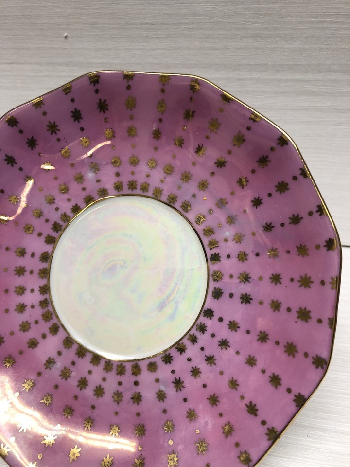 MCM Teacup & Saucer Set Lusterware Pink w/ Gold Star Pattern - Footed ...