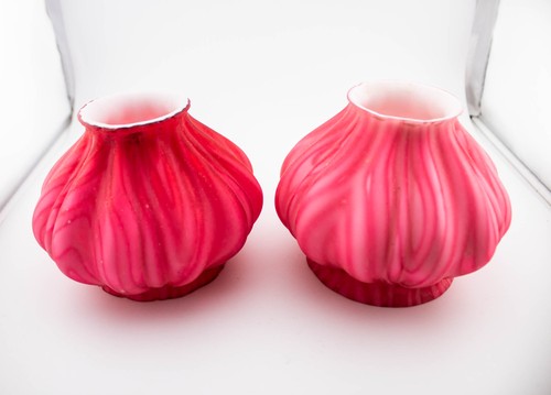 ANTIQUE SATIN CRANBERRY ART GLASS LAMP SHADE SET | eBay