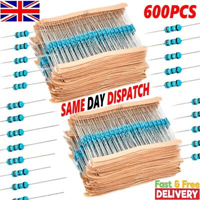 600pcs Resistors Assortment Kit 30Values 10R-1M 1/4W 1% Metal Film Set ...