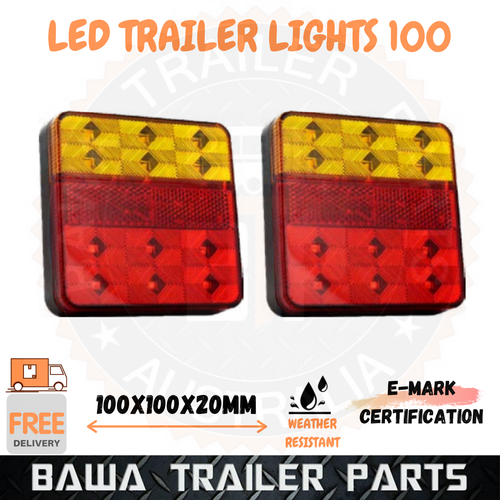 2x LED Trailer Lights 100 Square Stop Tail Indicator Waterproof Truck ...