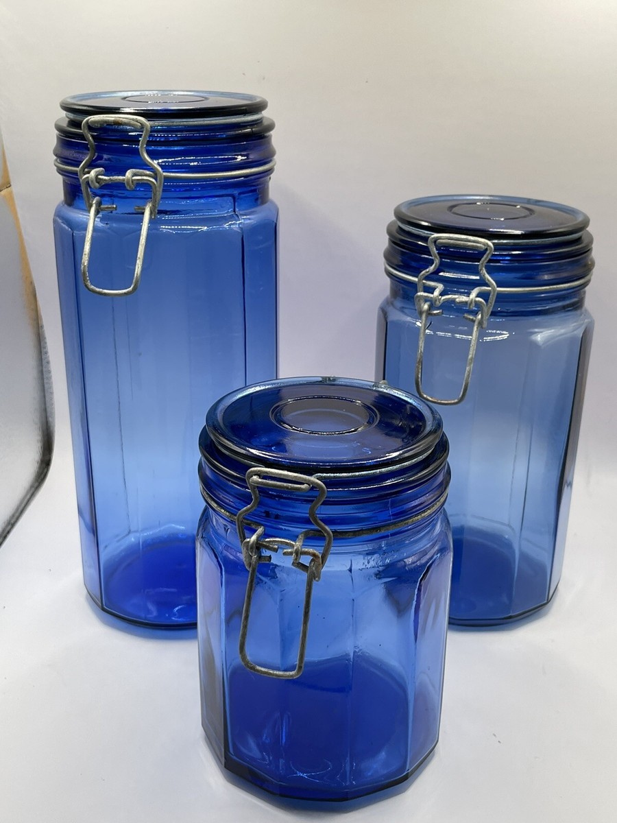 Blue Glass Canister Set Coastal Blue Glass Canisters 3 Piece Set