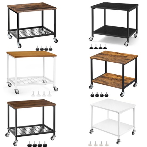 Under Desk Printer Stand, 2 Tier Printer Cart Rack w/Storage Shelf ...