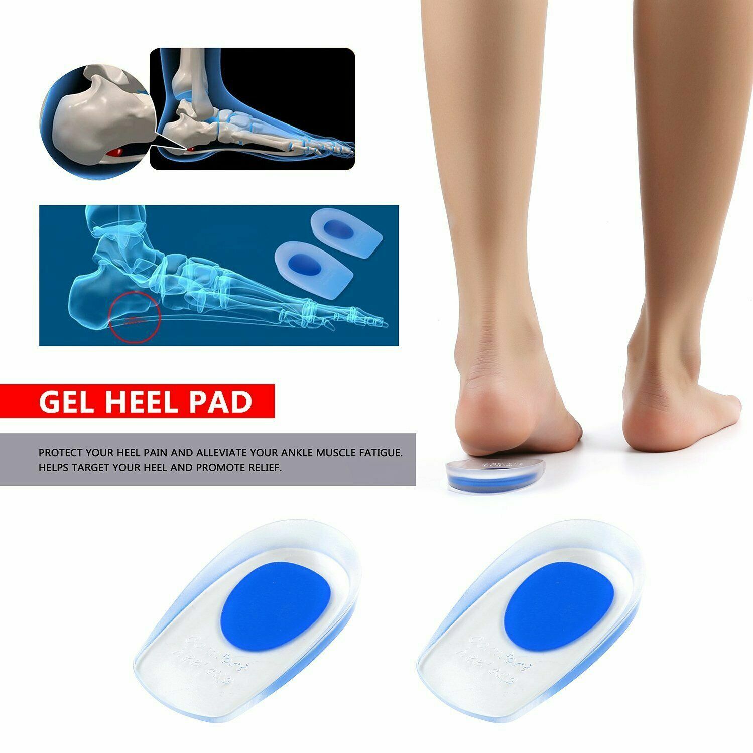 Fast Foot Pain Relief Plantar Fasciitis Gel Heel Support Cushion ...