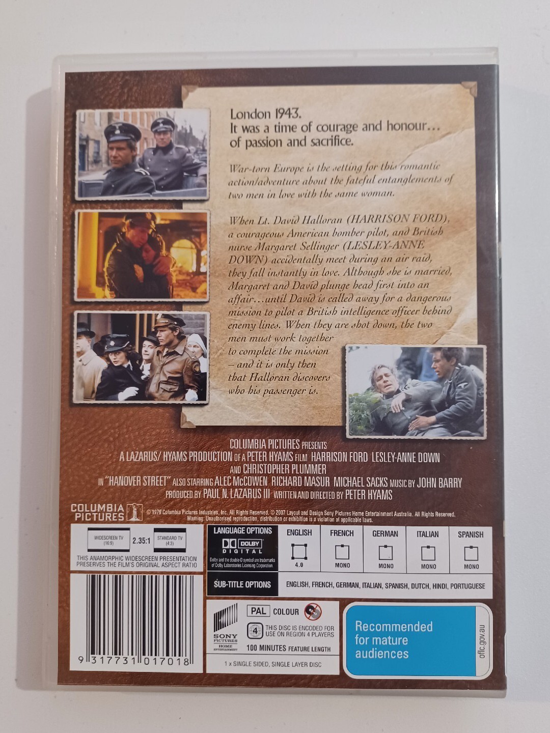 Hanover Street DVD (Region 4) VGC Lesley-Anne Down Harrison Ford Free ...