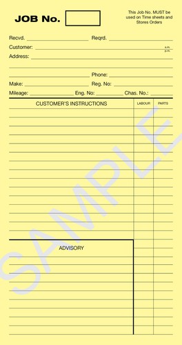 VEHICLE REPAIR JOB CARD CAR REPAIR JOB CARDS JOB SHEET Pack of 50 ...