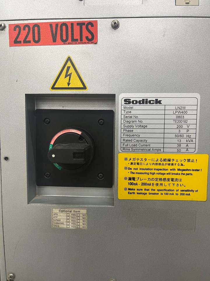 Sodick AG400L CNC Wire EDM (Electrical Discharge Machine) Linear Motor ...