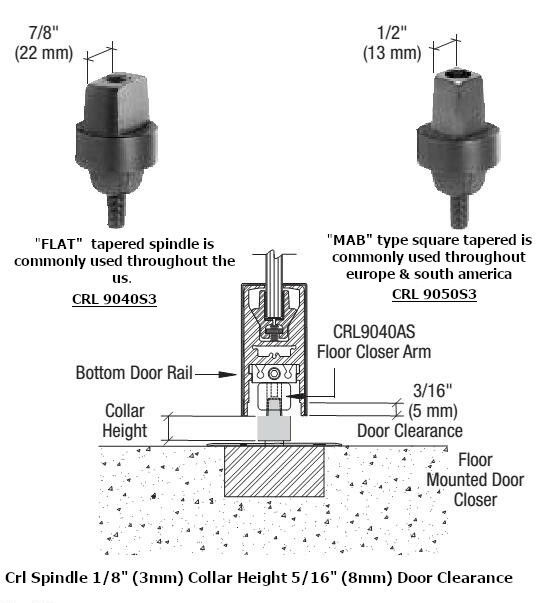 Floor Closer Spindle 1/8"Doors Height to be Used W/Dorma BTS80 and ...