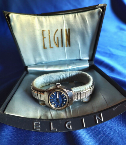 Vintage Elgin Silvertone Women's Watch - Blue Face - Date - Expandable ...