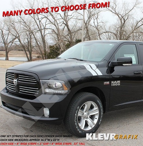 Solid Hash Marks Stripes Set Fender Vinyl Decal Graphics Fits Dodge RAM ...