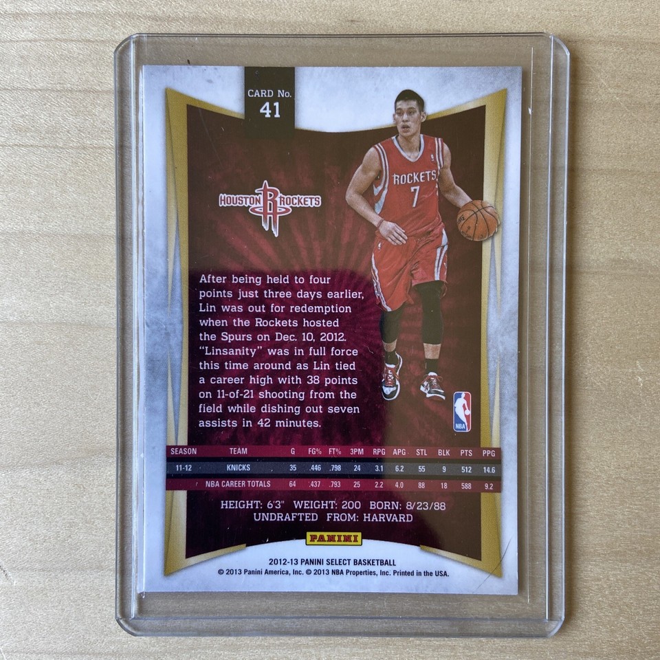2012-13 Panini Select Jeremy Lin Card No 41 Houston Rockets 1st Year ...