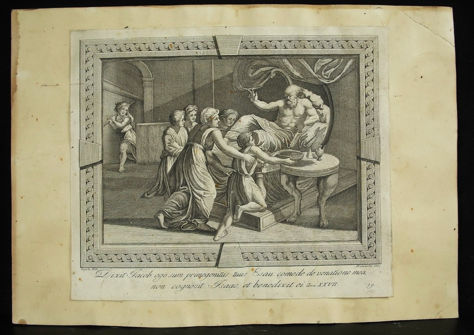 Engraving XVIII Genesis Xxvii Isaac Jacob engraved by Bianchi from Raph ...