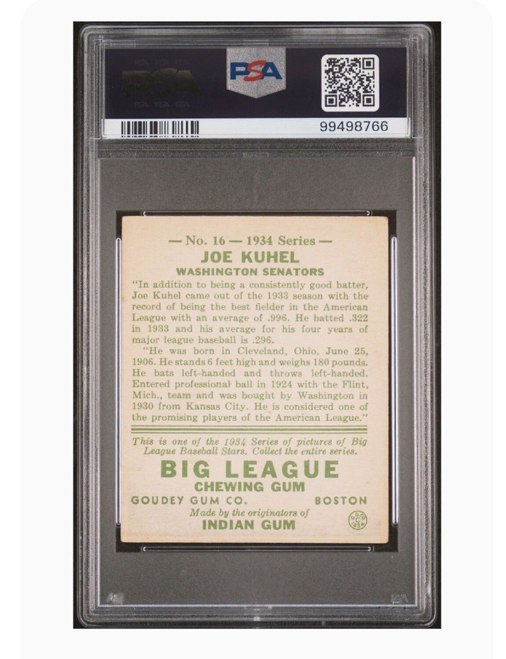 1934 Goudey Baseball #16 Joe Kuhel PSA VG EX 4 !!! | eBay