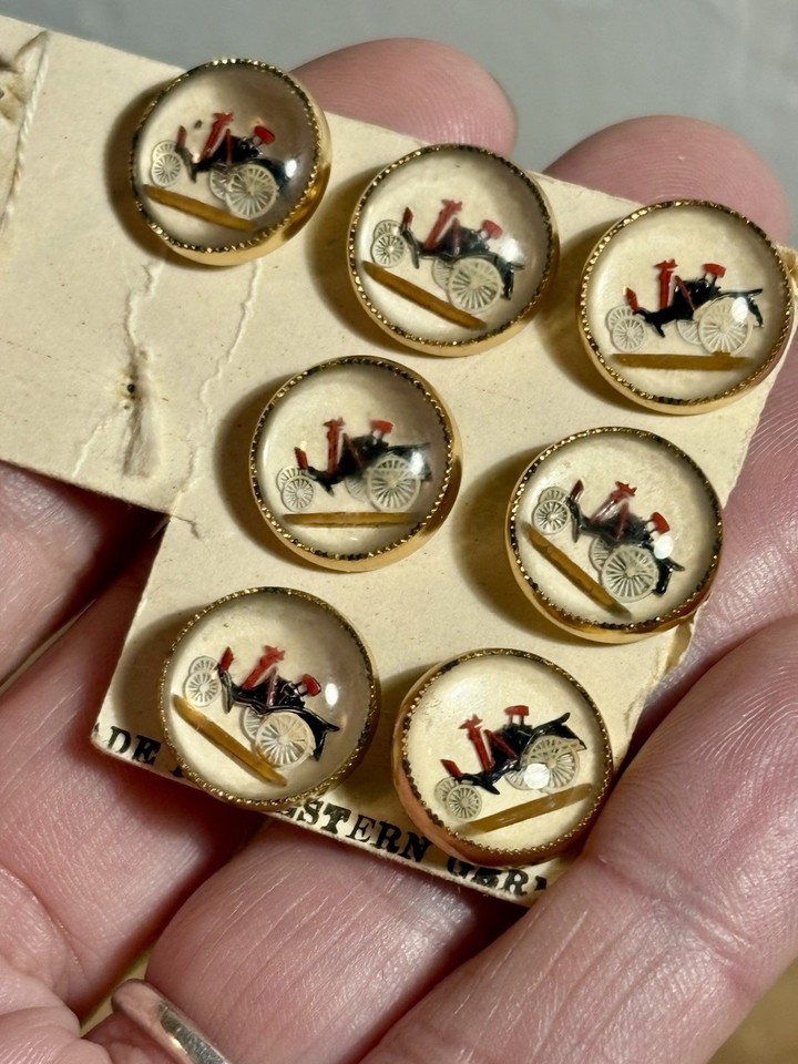 Old Vintage Intaglio Reverse Painted Glass Buttons 1920’s Brass Western ...