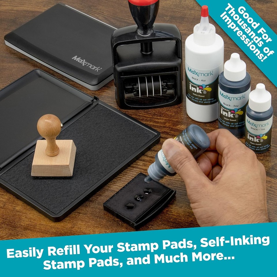 Premium Red Ink Refill 2 oz Water-Based for Self Inking Stamps and Pads ...