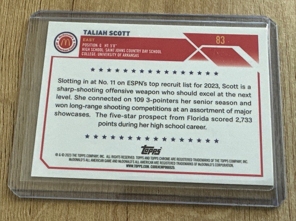 Taliah Scott McDonalds Logo Refractor -2023 Topps Chrome McDonald’s AA ...