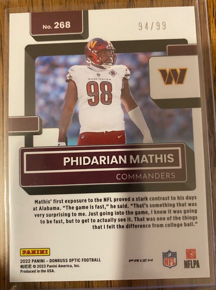 2022 Panini NFL Donruss Optic Red Prizm 94/99 Phidarian Mathis Rated ...