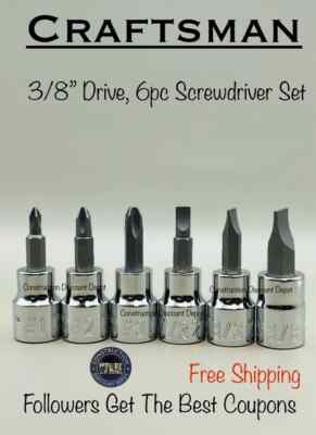 6 Craftsman 3/8" Drive Phillips & Slotted Flat Screwdriver Socket Bit ...