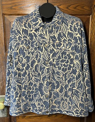 Denim & Co Jacket Blue Brocade Tapestry Statement Piece Floral Plus ...