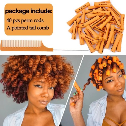 40Pcs Perm Rods Set for Natural Hair Plastic Cold Wave Rods Orange Perm ...