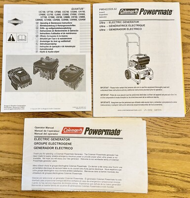 Coleman Powermate Ultra Electric Generator Owners Manual PM0422505.02 ...