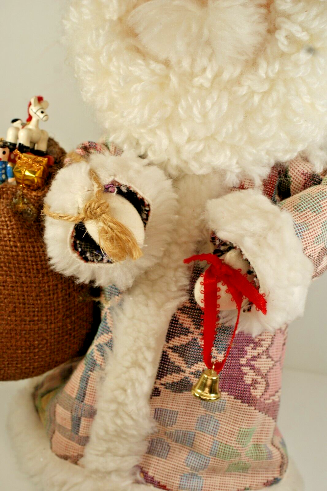 Cloth Santa Doll with Tapestry Coat and Burlap Toy Bag, 14 Inches Tall ...