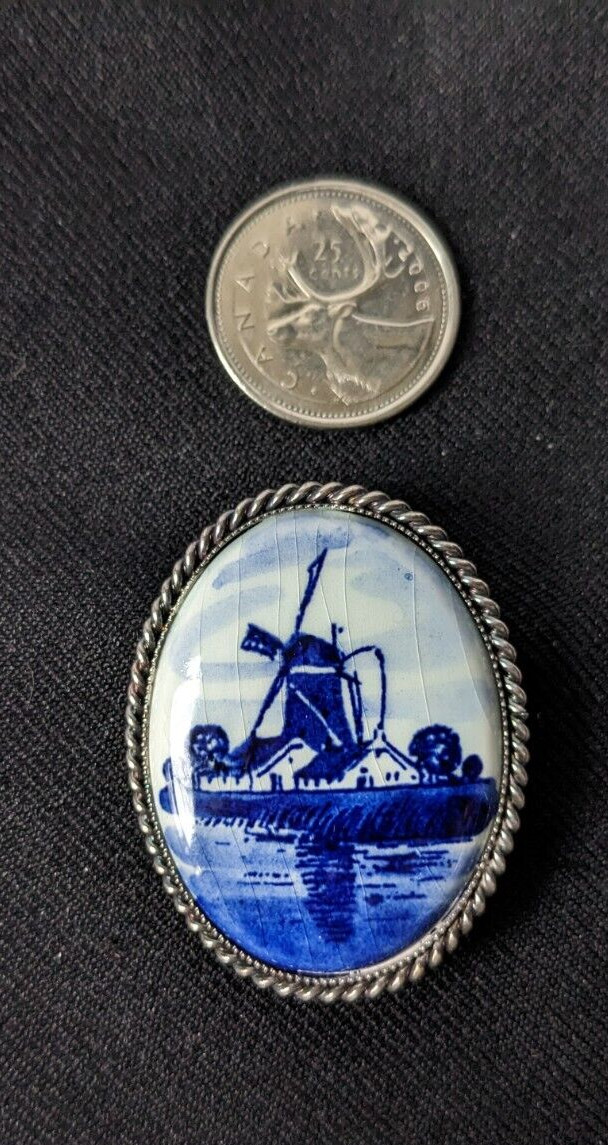 Vintage Porcelain Blue Delft Hand Painted Windmill Br… - Gem