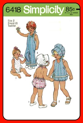 Toddler Bubble PLAYSUIT Pattern Jumpsuit BONNET Girls Simplicity 6418 ...